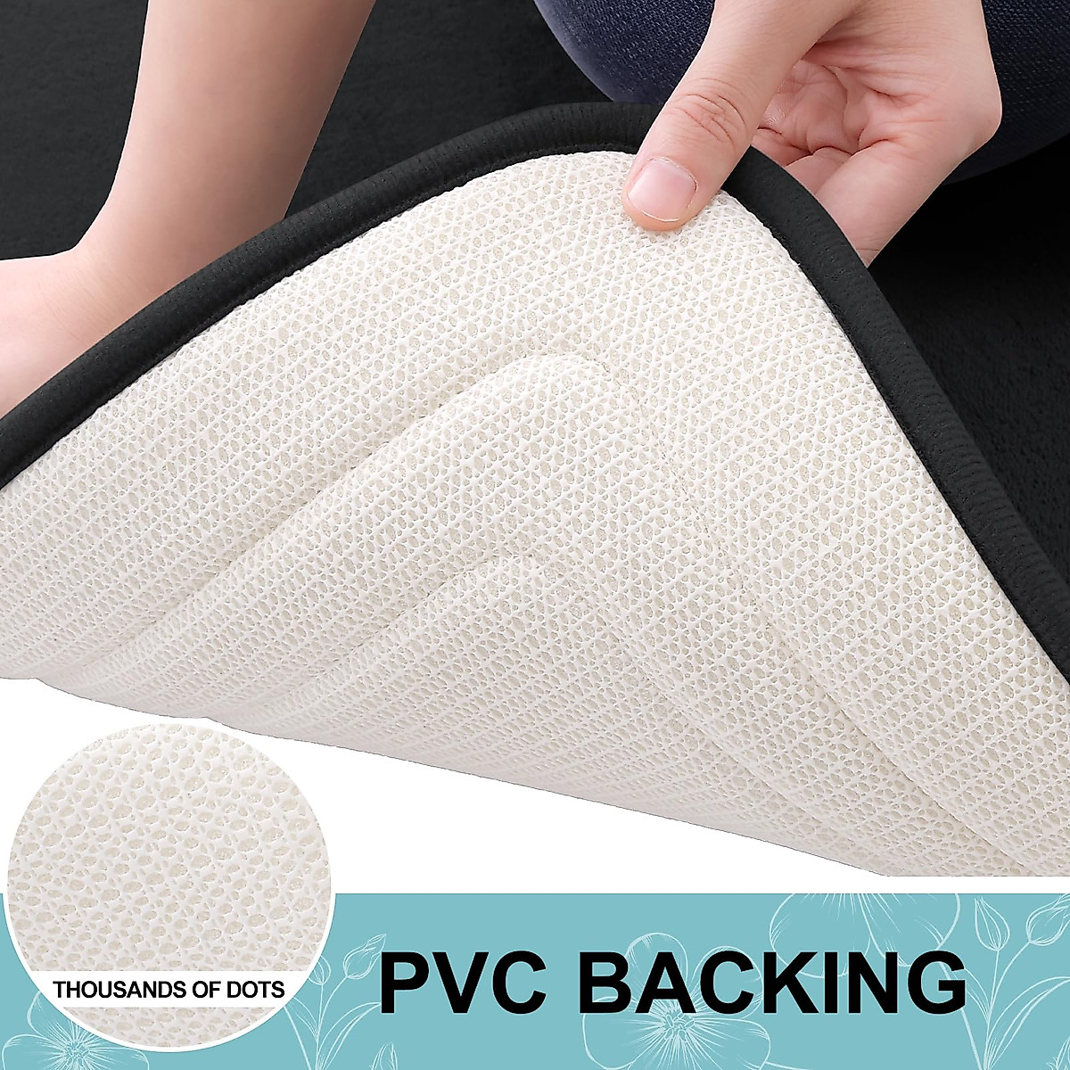 Grandaily Memory Foam Bath Mat Rug 24x16, Ultra Soft, Non-Slip and Absorbent Bathroom Rugs, Machine Wash Dry, Comfortable Bath Carpet for Bathroom Floor, Tub and Shower, Black