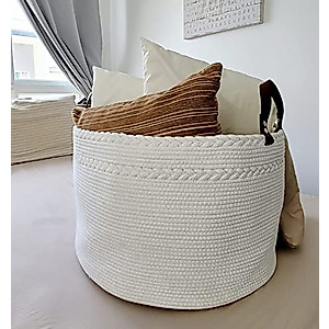 OTON HOME Dual Braided True White Farmhouse Basket - XX Large Woven Baskets for Storage - Big Baskets for Blankets in Living Room - Baby Toy Basket - Laundry Basket Woven - Nursery Storage Basket