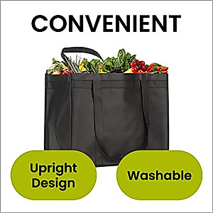 NZ home XL Reusable Grocery Shopping Bags, Heavy Duty Shopping Tote, Stands Upright, Foldable, Washable (Black 3 Pack)