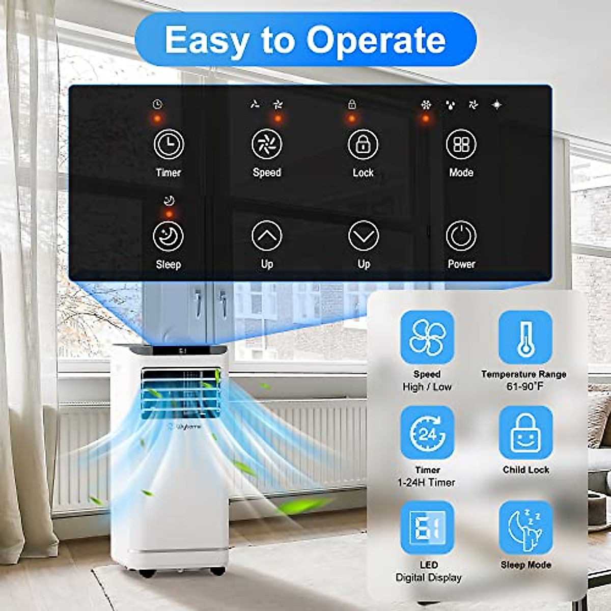 Wiytamo 10,000 BTU Portable Air Conditioners for Room Up to 450 Sq.Ft, 4-in-1 Portable AC Unit, Heater, Dehumidifier & Fan with Remote Control, Self Evaporation System, LED Display