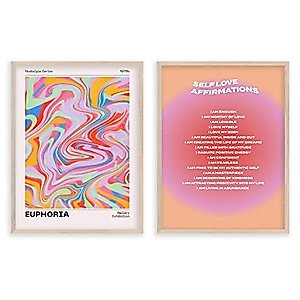 Jake Meets Kate Affirmation Aesthetic Wall Decor, Inspirational Wall Art Bedroom, Preppy Room Decor Aesthetic Posters, Trendy Print, Gift, Dorm, Apartment, Teen, That Girl, Unframed, Pack of 2,12"x16" (Pink)