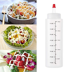 14 Pack 8 oz/250ml Plastic Squeeze Bottles with Red Tip Cap & Black Scale Plastic Squirt Bottle for Ketchup,Sauces,BBQ, and More。