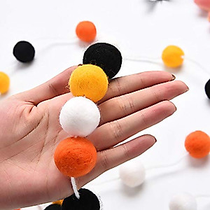 13.2 Feet Halloween Felt Ball Garland Wool Felt Balls Garland Decoration for Halloween Thanksgiving Party Supplies, Brown, Orange, Black and White