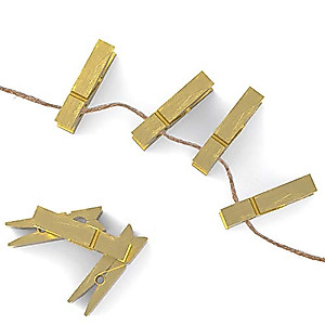 Mini Gold Clothespins - 50pcs Small Natural Wood Clothes Pin with Jute Twine for Photos Display,Gift Wrapping, Hanging Pictures Paper, Baby Clothes Pins,Small Clips for Home School Arts Crafts Decor