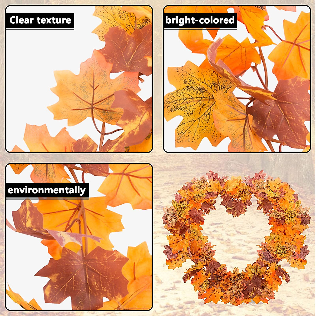 DIQMIAQ 2 Pack Fall Maple Leaf Garlands，5.9 FT/Pcs Autumn Hanging Fall Leave Vines for Home Garden Wedding Party Thanksgiving Dinner Fireplace Door Frame Doorway Backdrop Christmas Decor