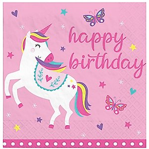 Unicorn Birthday Pink Napkins - Pack Of 16 - Adorable & Fun Design, Soft & Absorbent Paper Napkins - Perfect For Celebrations & Themed Parties, 6.5" x 6.5"