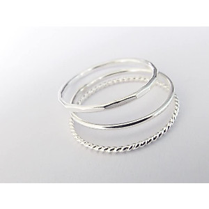 Silver Stacking Ring, 925 Sterling Silver Ring, Rope Tone Ring, Round Silver Tone Ring, Hammered Tone Ring, Silver Band Ring, 3 Wire Set Handmade Ring, Statement Ring, Faceted Ring