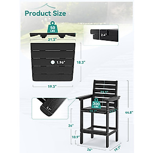 Homenjoy Tall Adirondack Chair Set of 2 with Connecting Tray, HDPE Weather Resistant Patio Bar Stools, Heavy Duty Bar Height Adirondack Chairs with Footrest, 26" H Balcony Chair for Deck,Black