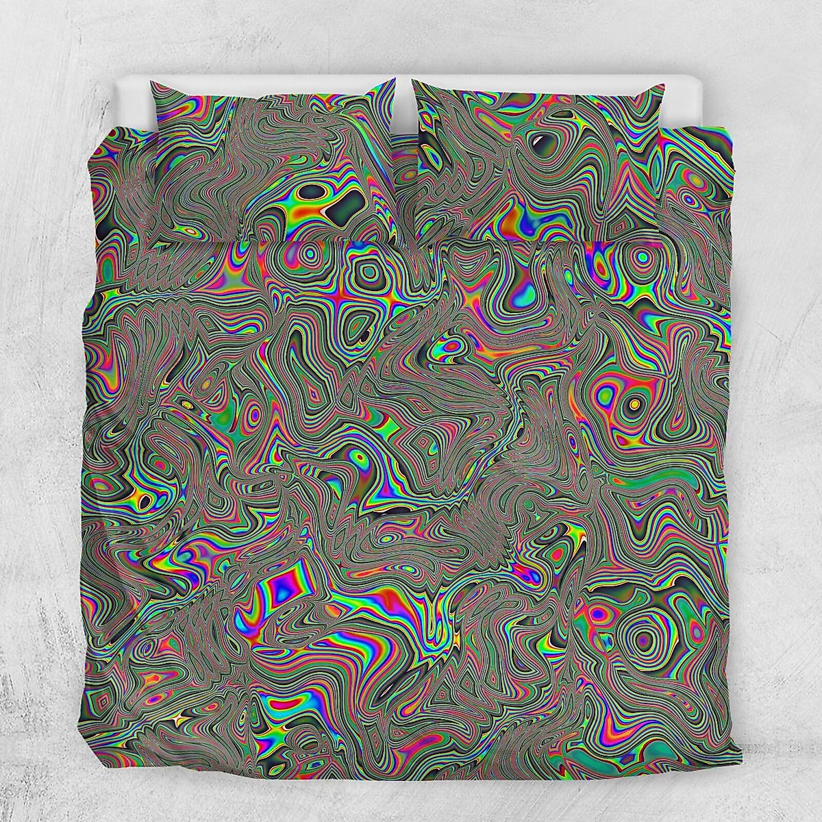 Gearider Grey Trippy Pattern Bedding Set of 3, Ultra Soft Rainbow Colors Duvet Cover Set for Kids Teen with Zipper Closure, Size King