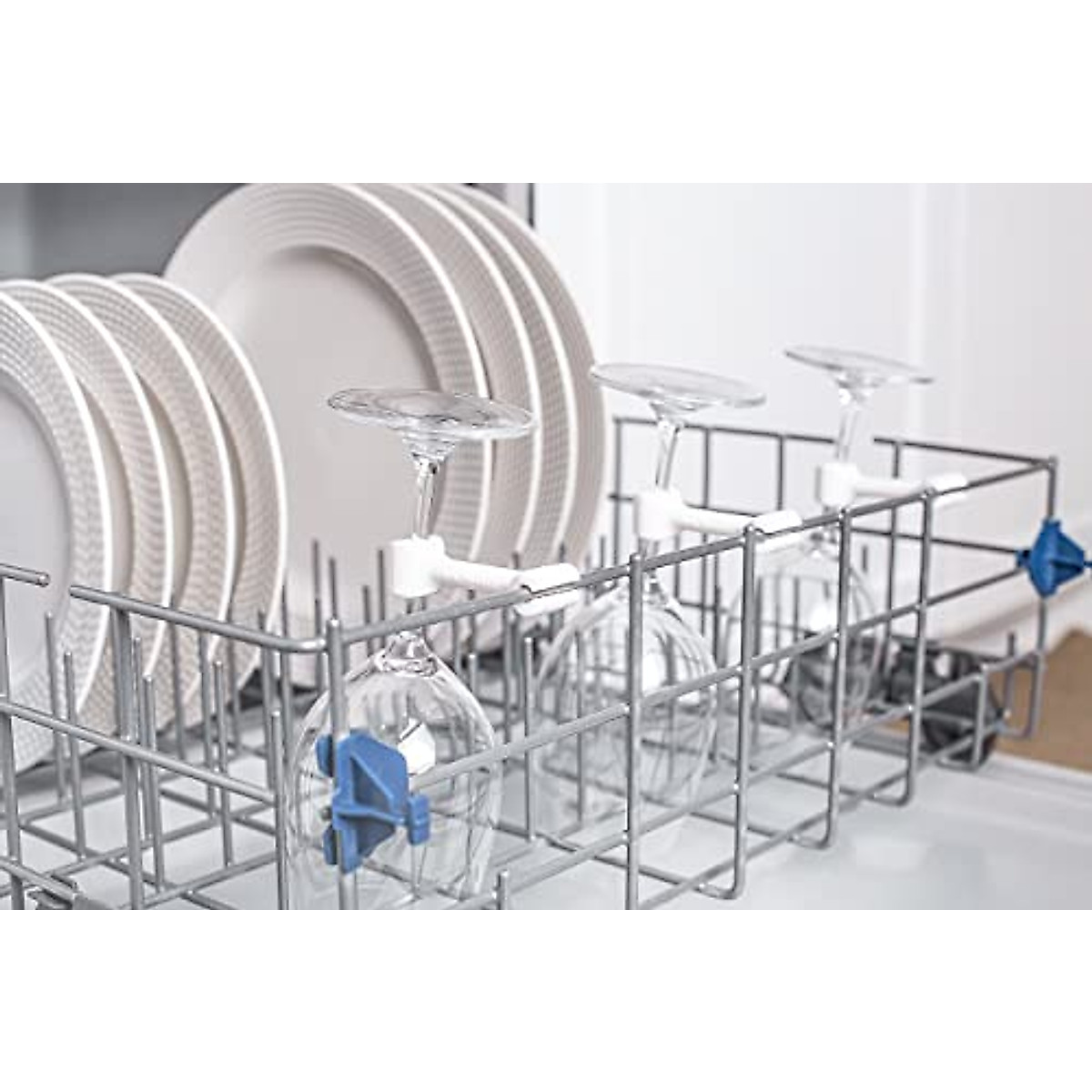 Wine Wash Dishwasher Attachment Kitchen Gadget Clip for Wine Glass, Stemware Holder, Barware Accessories & Gifts for Wine Lover, Dishwasher Safe, BPA Free Silicone, White, Set of 4