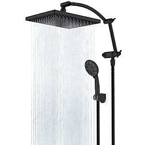 Hibbent Thickness 10'' Rain Shower Head, High Pressure Handheld Spray, Showerhead Combo with 16'' Adjustable Arc Shower Extension Arm, 7 Settings, 71'' Hose, Adhesive Shower Holder, Oil-Rubbed Bronze