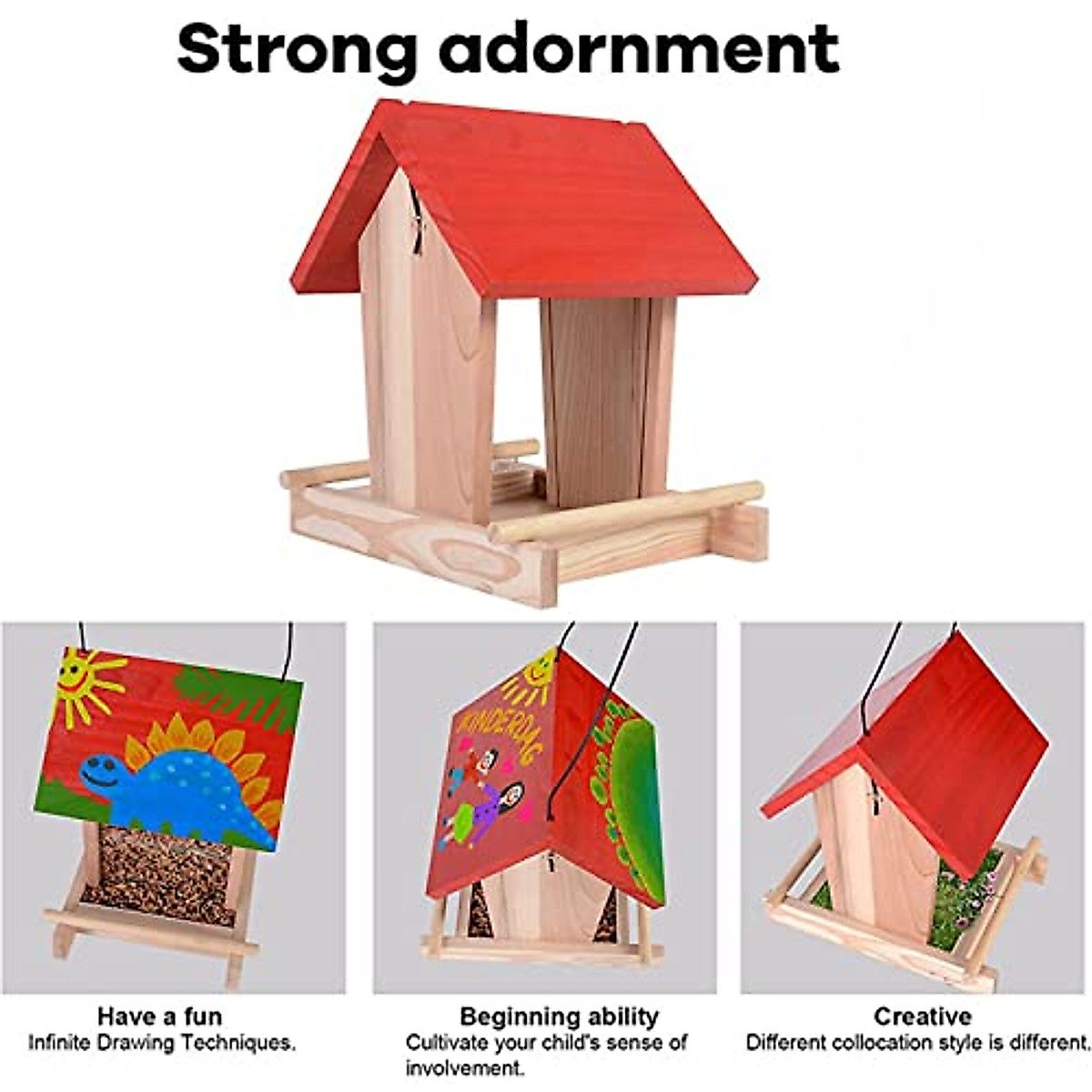 Wooden Bird Feeders for Outdoors Hanging, Hanging Wild Birdfeeder, Large Capacity Weatherproof Window Bird Feeder, Patio Garden Decoration with Drainage Hole (red Pine)