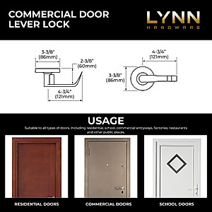 LYNN HARDWARE Commercial Door Lever Lock - Heavy-Duty Locking Door Handle, Designer Door Handles, Cylindrical Lever Lock, Non-Handed Grade 2 Door Handle, Satin Chrome, Storeroom Function