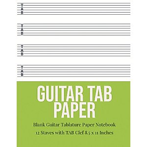 Guitar Tab Paper: Blank Guitar Tablature Paper Notebook 12 Staves with TAB Clef 8.5 x 11 Inches (Volume 6) (Guitar Tab Paper 12 Staves)