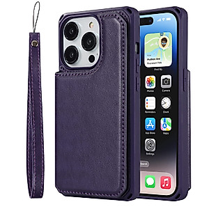 Cavor for iPhone 14 Pro Max Case Wallet with Card Holder,for iPhone 14 Pro Max Wallet Phone Case for Women Men,Leather Credit Card Holders Shockproof Stand Case-Dark Purple
