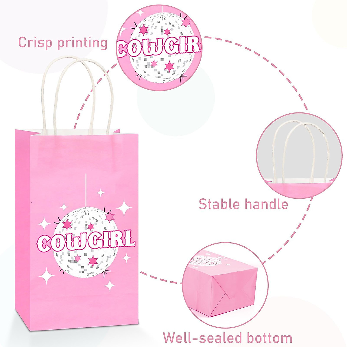 16PCS Let's Go Girls Gift Paper Bags Bachelorette Party Supplies Western Cowgirl Party Favors Bags Last Rodeo Bachelorette Party Decorations Disco Birthday Treat Bags for Bridal Shower Bachelorette