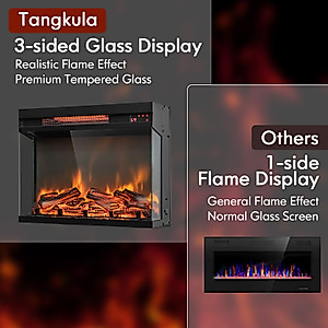 Tangkula 23-Inch 3-Sided Electric Fireplace Insert with Remote Control, 1500W Fireplace Heater with Thermostat, Adjustable Brightness, 8H Timer, Overheat Protection
