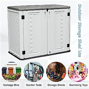 Mrosaa Sheds & Outdoor Storage, 34 Cu.ft Horizontal Storage Sheds Outdoor with Floor, Outdoor Storage Cabinet Waterproof for Garage Storage, Pool Storage, Bike Shed, Garden Shed