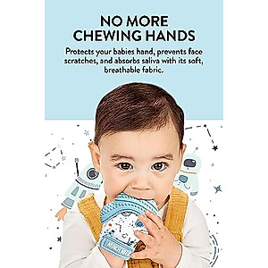 Malarkey Kids Patented Teething Mitten, Munch Mitt Baby Chew Toy - Protects Hands from Chewing & Saliva, Heals Aching Gums, Promotes Sound & Visual Stimulation for Babies - Outer Space