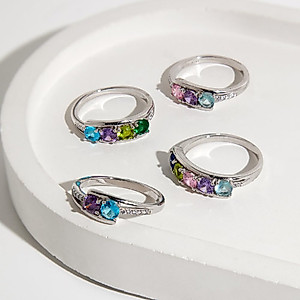 EVE'S ADDICTION Custom Women's Sterling Silver 3 Stone Birthstone Ring, Sizes 8 - Mother's Ring - Personalized Ring for Her - Birthstone Jewelry - Gift for Mom - Gifts for Mom