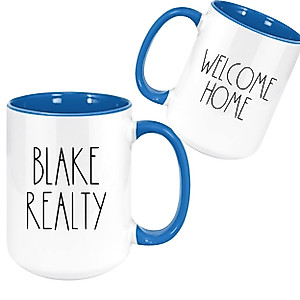 PERSONALIZED COFFEE MUG! Farmhouse Style skinny font inspired Font BLUE! 15oz Ceramic Mug | Your Custom Text on front, back, or both sides!