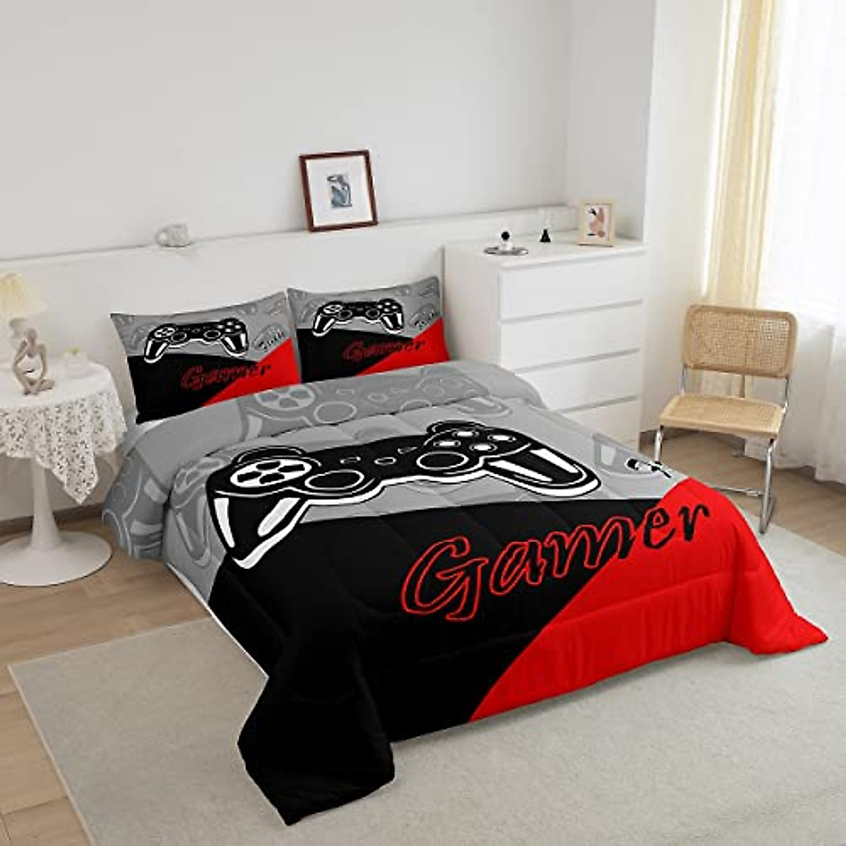 Feelyou Gamer Comforter Set for Boys Teens Gaming Bedding Set Video Game Contoller Home Decor for Kids Down Alternative Comforter Twin Size 2 Pieces 1 Comforter with 1 Pillowcase