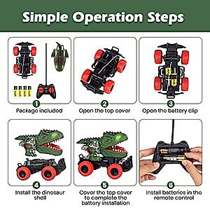 Dinosaur Toys Rc Car for 3 4 5 6 Year Old Boys, Remote Control Car Toys for Kids, Dinosaur Toys for Birthday Gifts, 3-12 Years Old Boys and Girls for Kids (Green)