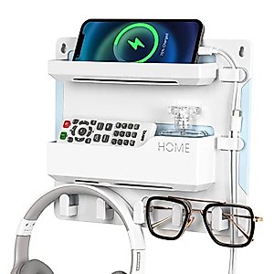 YONGAIJIA Bedside Wall Mount Shelf, Adhesive Bedside Organizer for Remote、Phone、Glasses. Bedside Accessories Storage suitable for College Dorm 、bunk bed 、 Bedroom、Rv（White）