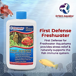 DrTim's Aquatics First Defense for Freshwater Aquariums – Stress Relief & Immune System Support with Vitamins Immunostimulants Fish Tanks 4oz.