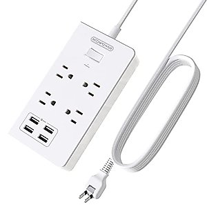Rotating Plug 2 Prong Power Strip Surge Protector, NTONPOWER Two Prong Extension Cord 15 ft, 2 Prong to 3 Prong Outlet Adapter, 4 Outlets 4 USB Ports,Non-Grounded Outlets Ideal for Old House, White