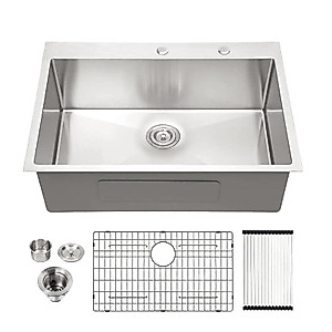 28 Kitchen Sink Drop In - Lordear 28 x 22 Kitchen Sink Single Bowl Drop In Stainless Steel 16-Gauge R10 Tight Radius Topmount Kitchen Sink