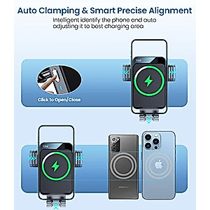 Wireless Car Charger, MOKPR 3 in1 Long arm Car Mount, 15W Auto Clamping Car Charger Dash Windshield Air Vent Phone Holder Compatible with iPhone 15/14/13/13 Pro/12 pro/12/11/X, Samsung S23/S22/S21,etc