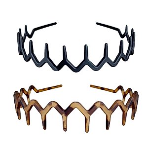 Ycfish Hairband 2PCS, Shark Tooth Zig-zag Headband with Teeth, Plastic Wavy Hair Comb Headband for Women, Men, Girls, Unisex-Adults, Black