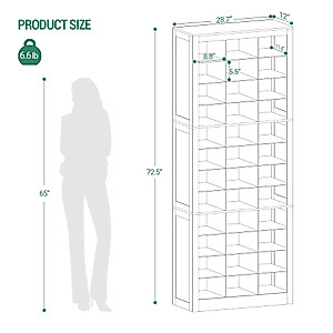 Hzuaneri Shoe Storage Cabinet, 36 Pairs Free Standing Closet Organizer, 8.8 inch Widened Cell Wood Shoe Organizer, 12 Tiers Vertical Space Saving Shoe Rack for Entryway, Bedroom, White SR20703X