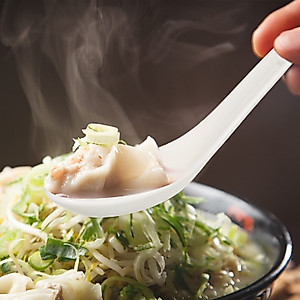 50 Pieces Ceramic Soup Spoons Bulk Chinese Spoon Sets Ceramic Asian Spoons Ceramic Chinese Spoons Porcelain Ramen Spoons with Long Hooked Handles for Cereal Pho Wonton Miso Appetizer