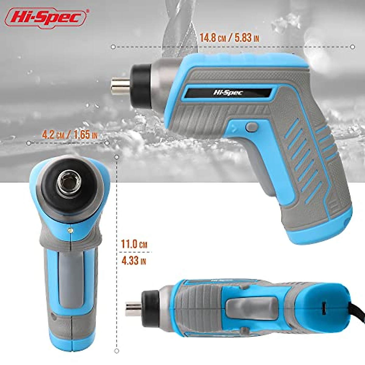Hi-Spec 27pc 3.6V Blue USB Power Electric Screwdriver, Mini Drill and Small Drills Cordless with Driver Bit Set