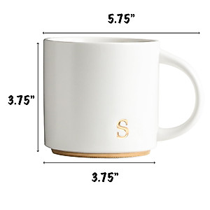 COLLECTIVE HOME - Monogram Ceramic Mugs, 15 oz Golden Initial Coffee Cups, Elegant Alphabet Tea Mugs, Elegant Personalized Mug with Gift Box, Luxurious Cups for Office and Home (s)