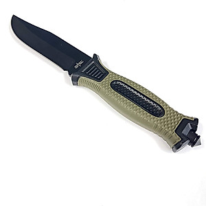 S-TEC Fixed Blade Hunting Knife Rambo I 4.75" Stainless Steel Blade I Rubber Handle I w/Plastic Sheath I Hunting I Camping I Outdoor I (Black Blade)