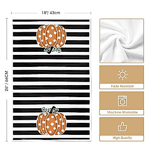Artoid Mode Orange Polka Dot Stripes Hello Pumpkin Fall Kitchen Towels Dish Towels, 18x26 Inch Farmhouse Decoration Hand Towels Set of 2