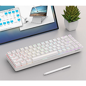 Ajazz K685T Wireless 60% Mechanical Keyboard, Bluetooth/2.4G/Wired Multi-Mode, RGB Backlight, N-Key Rollover 68 Keys, Hot Swap Switch, Compatible for Multi-Device Connection (White, Brown Switch)