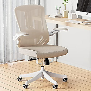 balmstar Ergonomic Chairs For Home Office Desk , Breathable Mid-Back Comfortable Mesh Computer Chair with PU Silent Wheels, Flip-up Armrests, Tilt Function, Lumbar Support (Khaki)