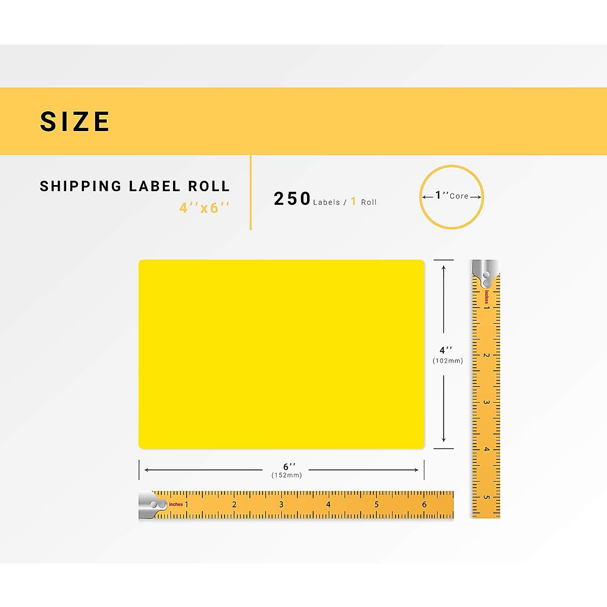 HOUSELABELS 4" x 6" Yellow Shipping Labels on 1" Core Compatible with Zebra and Rollo Printers, 1 Roll / 250 Labels per Roll