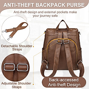 Backpack Purse for Women,VASCHY Fashion Faux Leather Anti-theft Backpack Purse Small for Ladies Bookbag Purse with Vintage Weave Brown