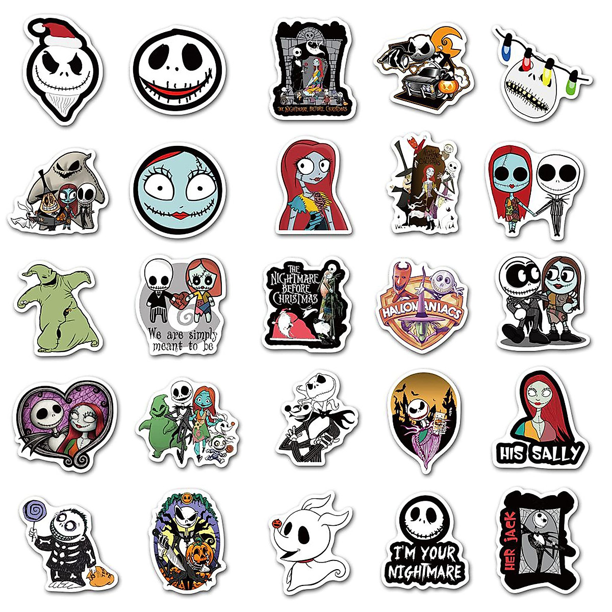 Nightmare Before Christmas Stickers, Halloween Stickers 50 Pack, Cute Vinyl Waterproof Stickers Decals for Laptop, Water Bottles, Guitar, Skateboard Stickers for Teens