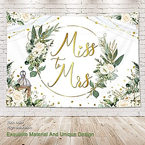 Omifly Miss to Mrs Backdrop 8x6ft Photography Wall Bridal Shower Rustic White Green Floral Wedding Bride to Be Background Engagement Party Decorations Cake Table Banner Decor Photo Booth Studio Props