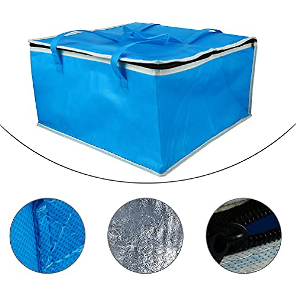 Tofficu Thermal Insulated Food Delivery Bag Large Picnic Cooler Bag Pizza Warmer Bag Reusable Grocery Bags with Zipper and Handles for Restaurants Food Delivery Travel Shopping Catering Grocery Transport(Blue)