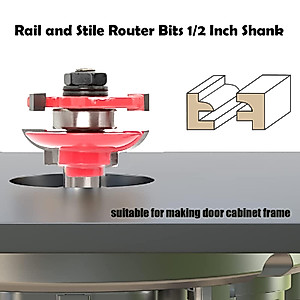 Sinoprotools 2Pcs Cabinet Door Rail and Stile Router Bits 1/2 Inch Shank, Round Over Rail and Stile Router Bit Set, Carbide-Tipped Milling Cutters for Professional Woodworking or DIY