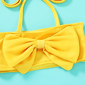 JEELLIGULAR Toddler Baby Girl Swimwear Bowknot Stripe Swimsuit Bathing Suit 2Pcs Bikini Set Outfits Summer (18-24 Months, Lemon)