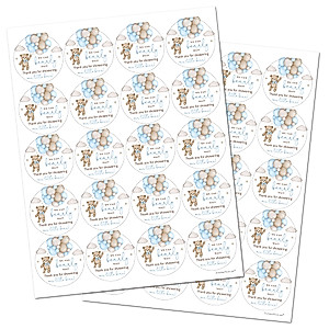 2" Round Boho Bear Balloons Baby Shower Thank You Favor Stickers - Set of 40 (Blue)