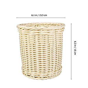 Zerodeko Woven Storage Baskets Round Rattan Waste Basket Woven Trash Can Paper Waste Basket Straw Wicker Sundries Storage Basket Garbage Container Bin for Bathroom Kitchen Beige Woven Baskets